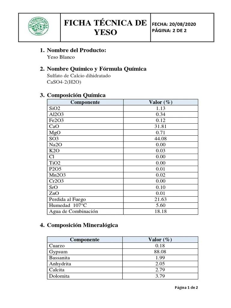 Ficha técnica de yeso para construcción - Padua Materiales